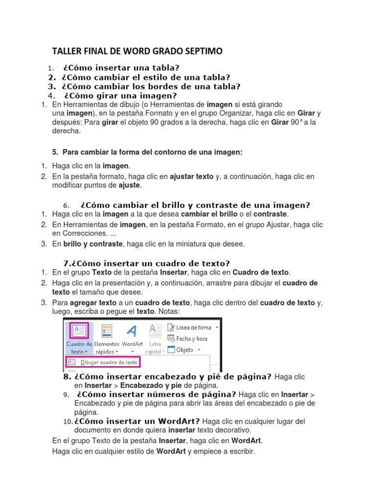 Taller Final de Word Grado Septimo | PDF