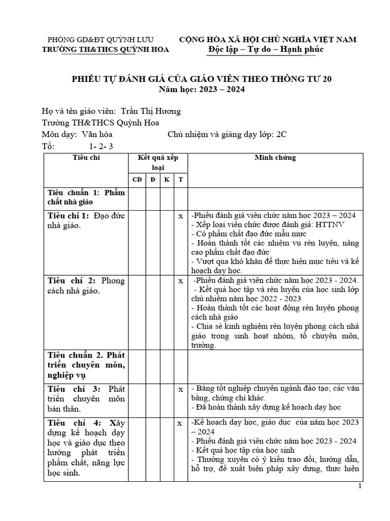 ĐÁNH GIÁ GV TT20 (Chưa S A) | PDF