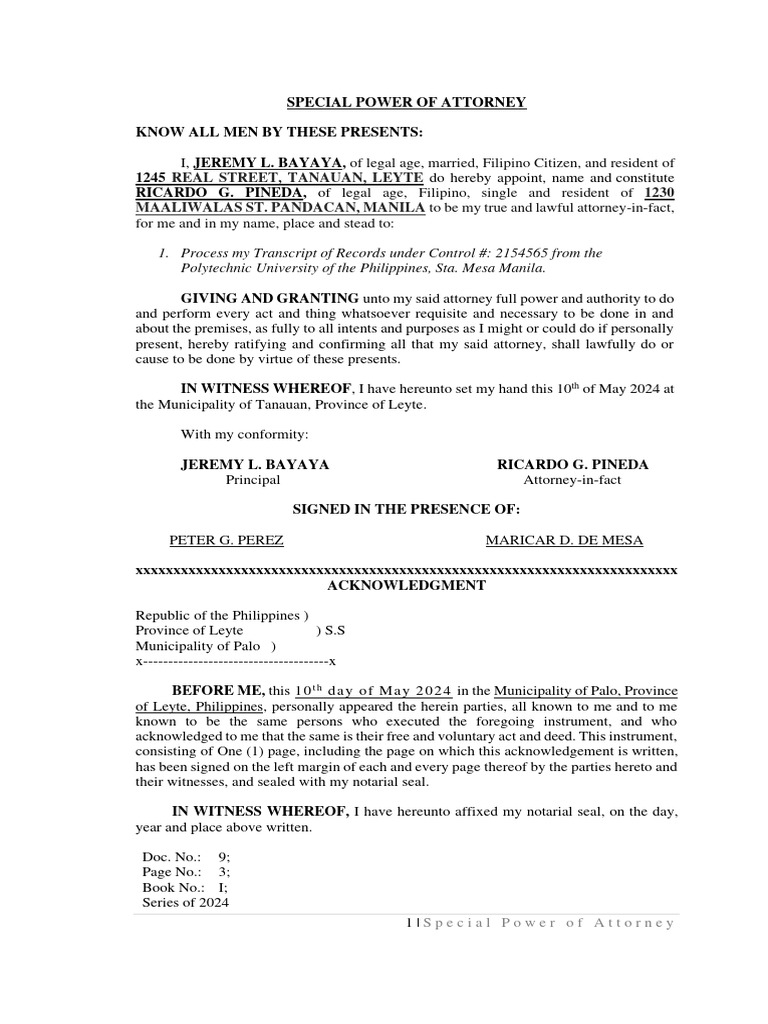 8) SPA - Meniano | PDF | Power Of Attorney | Legal Documents