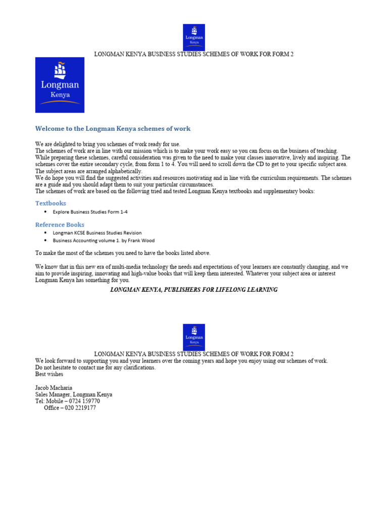 Business Studies Schemes for Form 2 | PDF | Learning | Communication