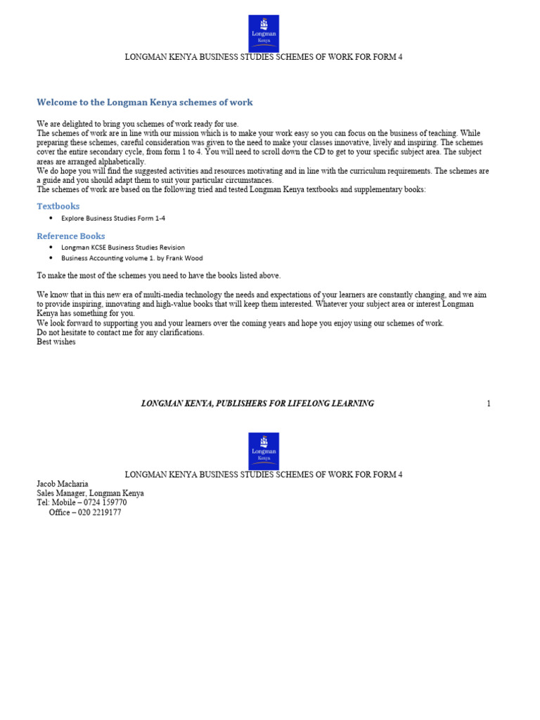 Form 4 Business Studies Schemes | PDF | Learning | Money