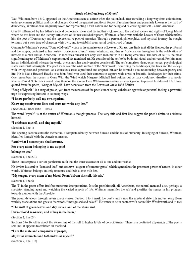 Song of Myself Notes | PDF | Humanism | Leaves Of Grass