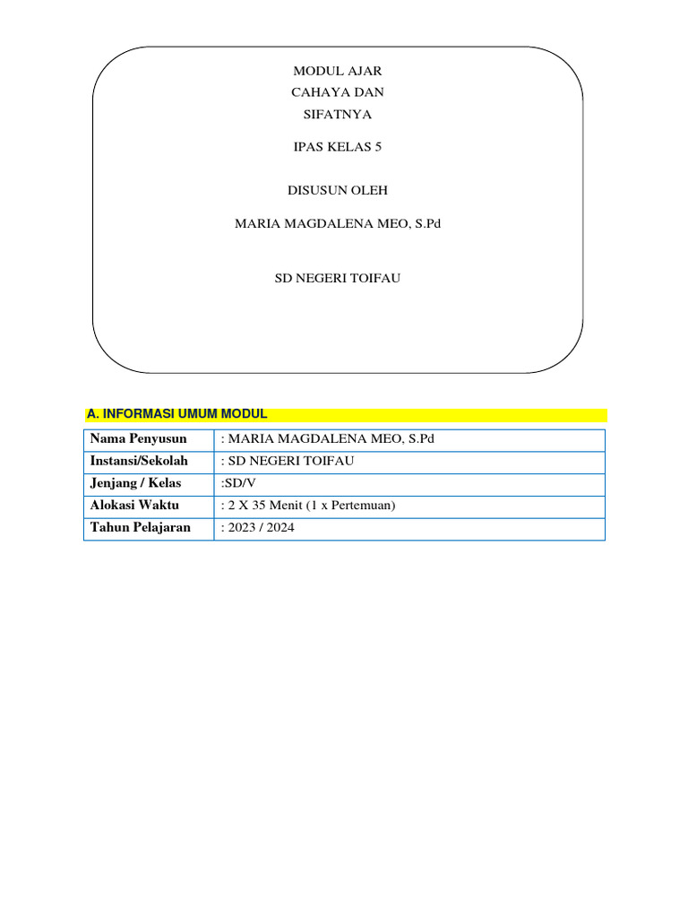 Maria M. Meo, Modul Ajar Persiapan Observasi | PDF | Karier & Perkembangan | Seni