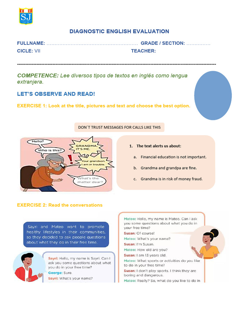 Diagnostic English Evaluation-4th | PDF