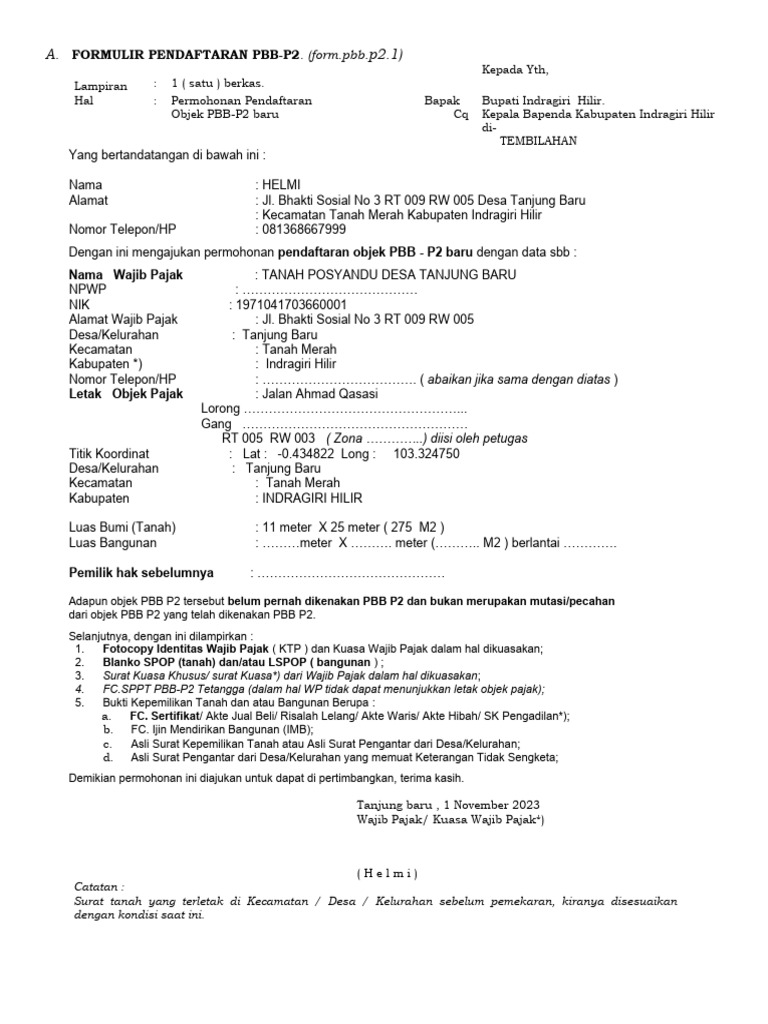 Formulir Pendaftaran PBB | PDF