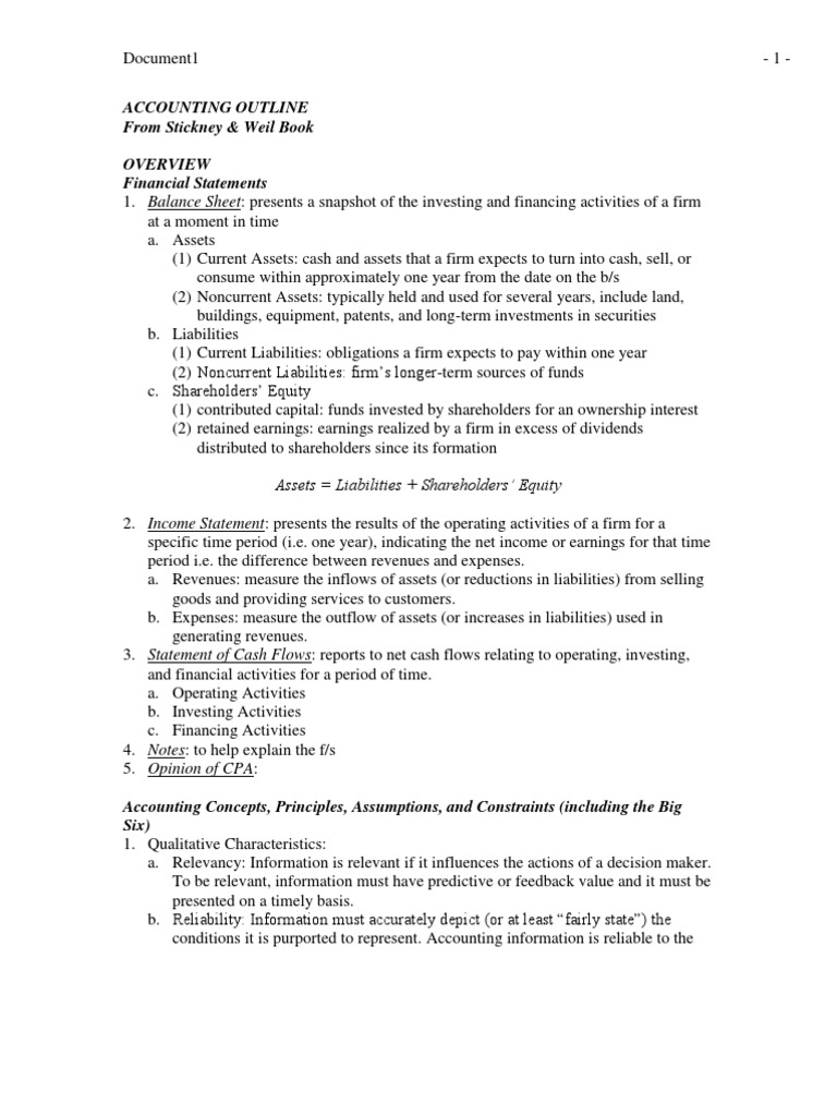 Accounting Outline From Stickney & Weil Book Financial Statements | PDF ...
