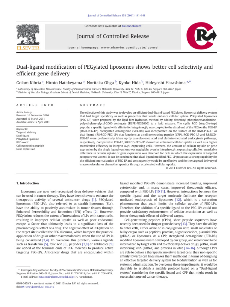 Kibria Journal of Controlled Release 2011, 153, 141-148 | PDF ...