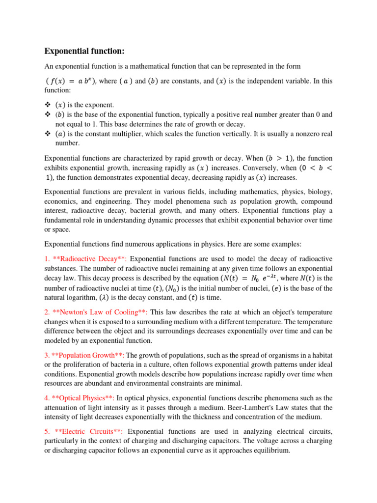 Exponential Function Pdf Exponential Function Exponentiation