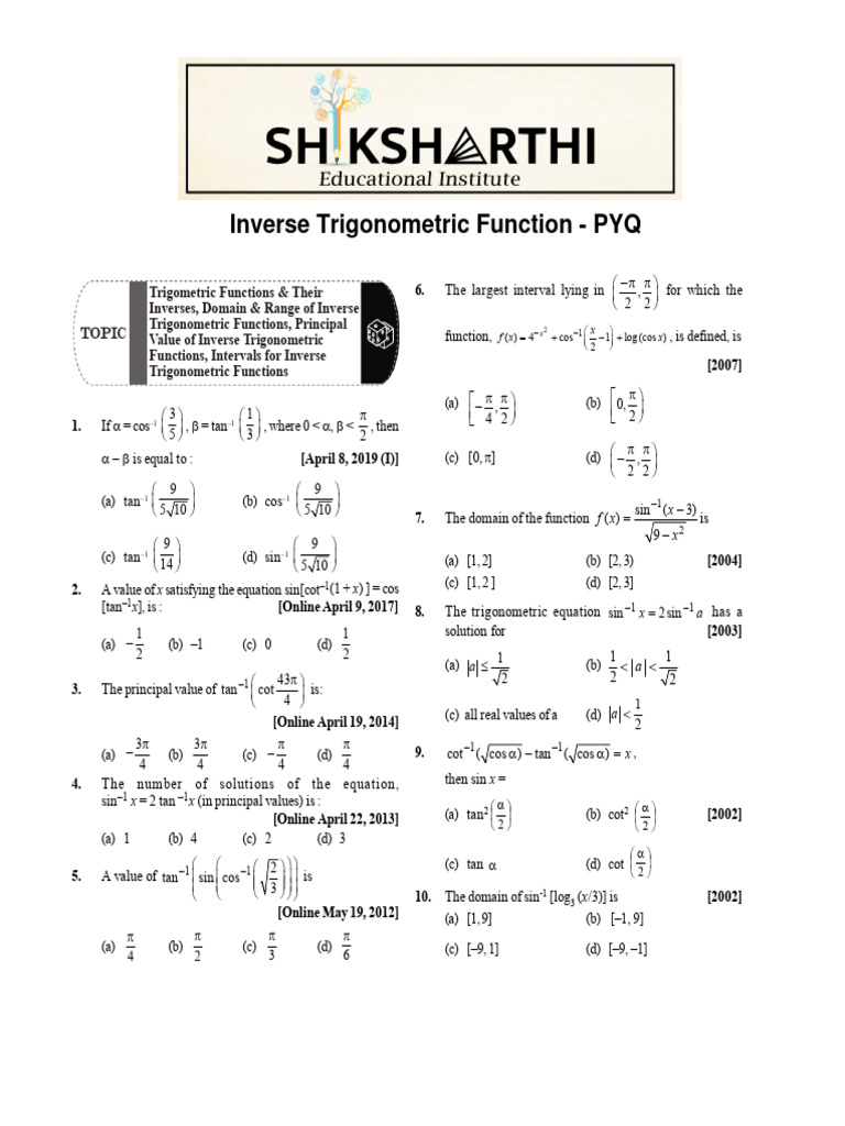 Inverse Trigonometric Function - PYQ Weee | PDF