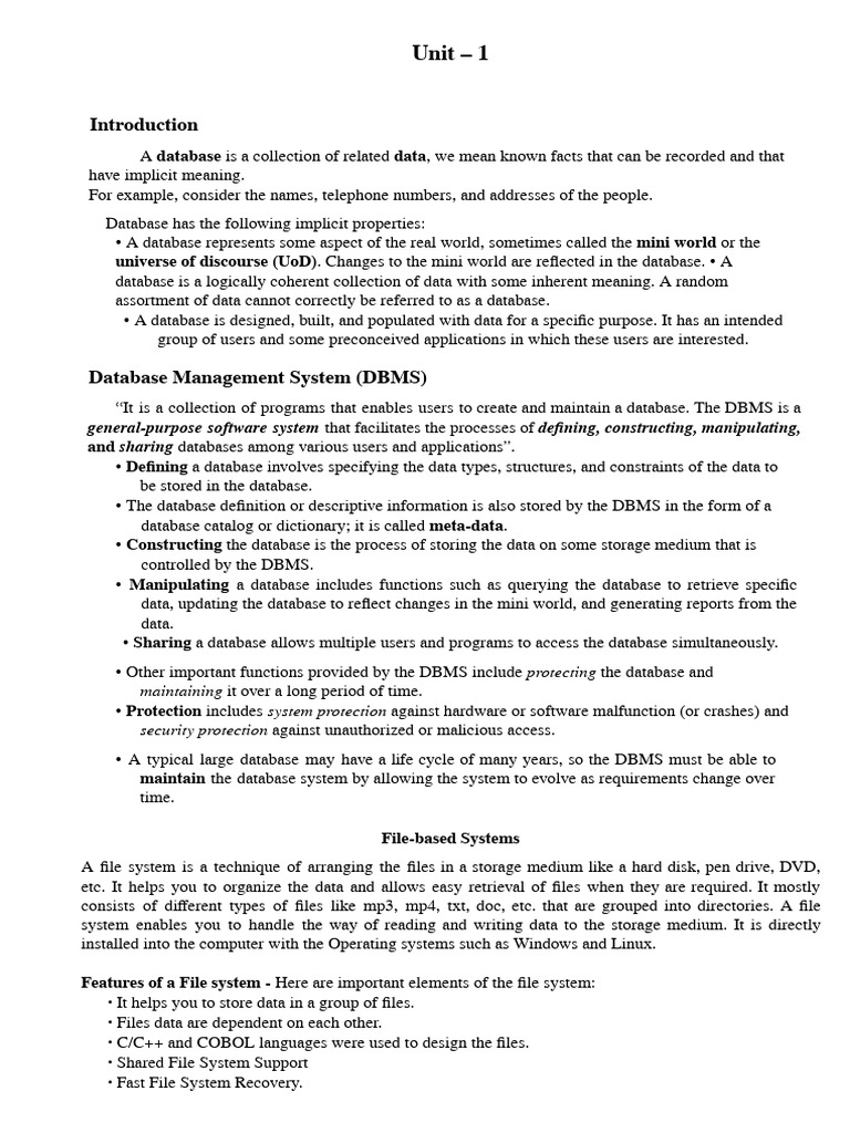 Unit 1 Pdf Databases Relational Database
