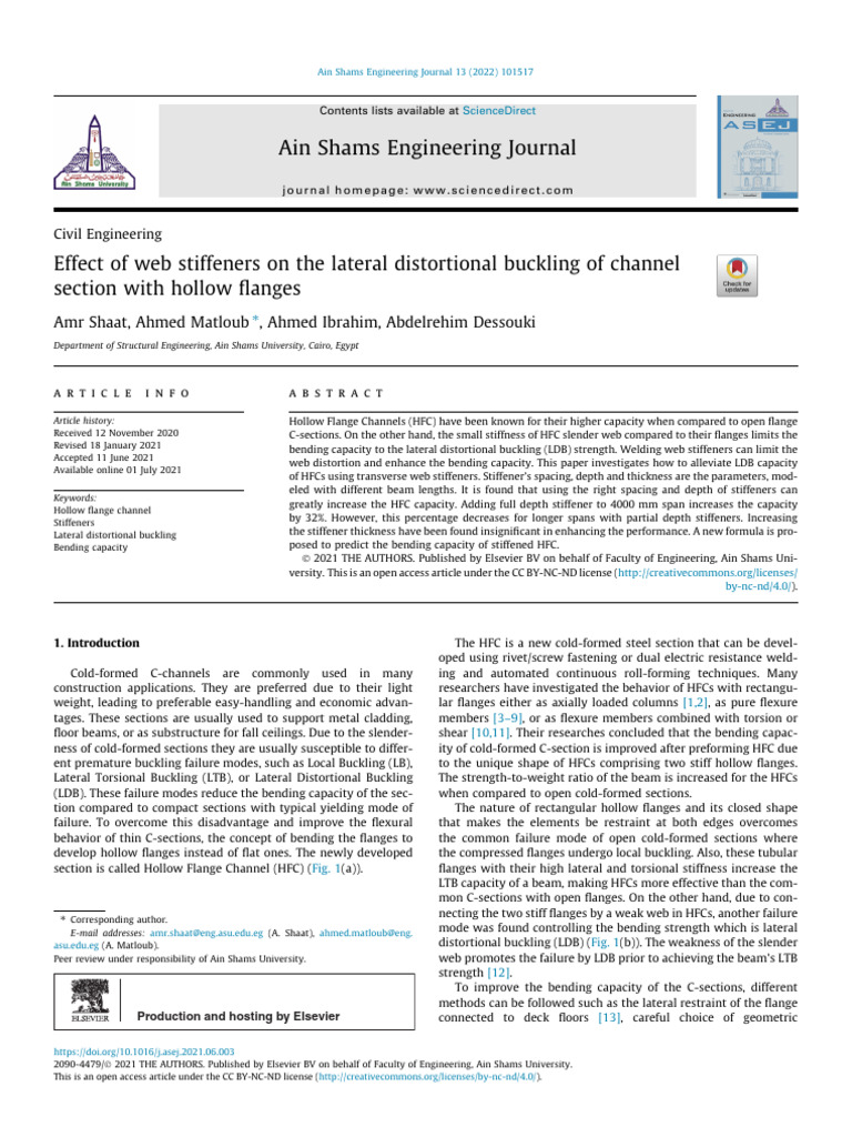 Effect Of Web Stiffeners On The Lateral Distortional Buckling Pdf