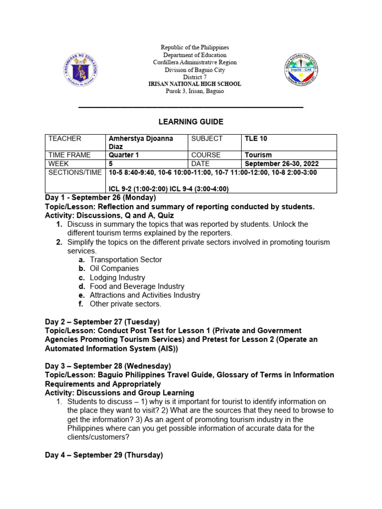 September Tourism Activities Guide | PDF | Tourism | Learning