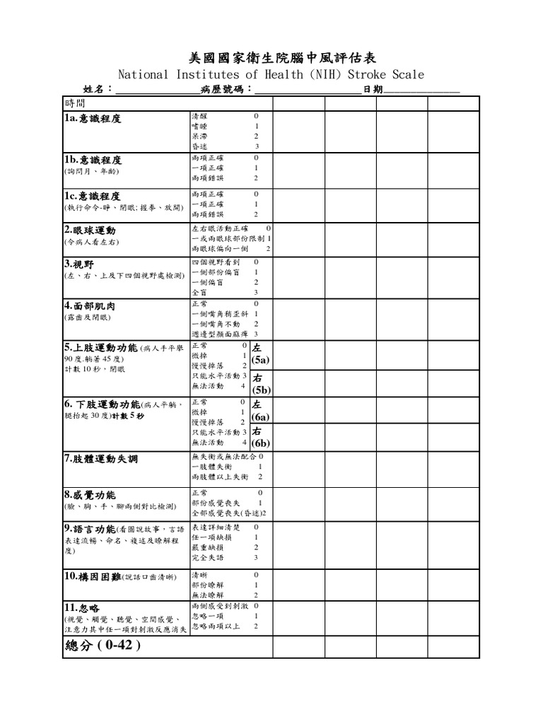 NIHSS腦中風評估量表 | PDF