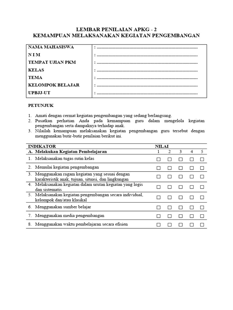 Lembar Apkg 2 PKM Penilaian Kemampuan Melaksanakan Kegiatan ...