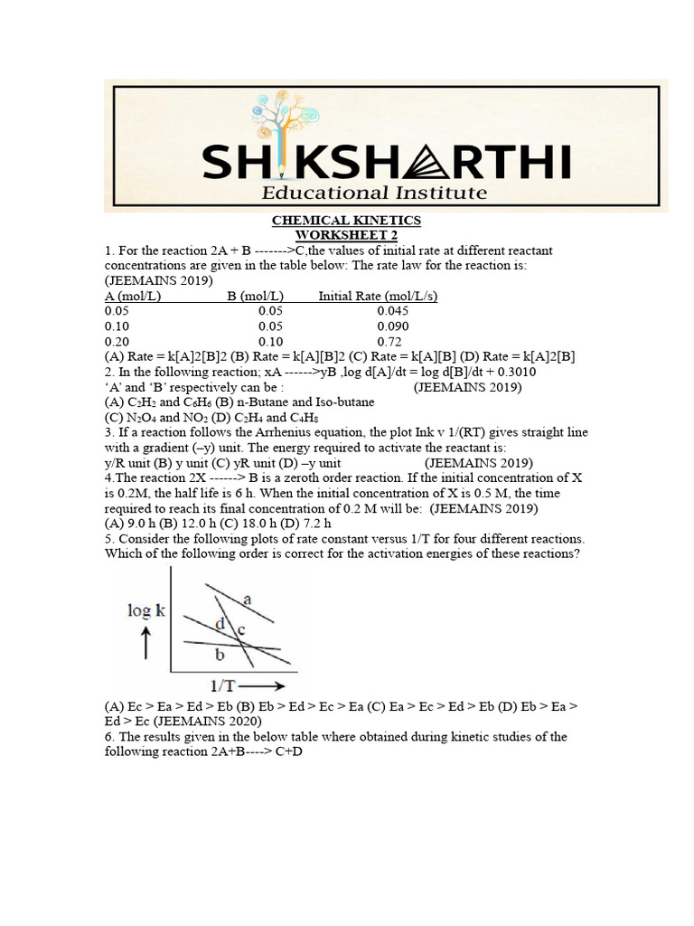 Chemical Kinetics Worksheet 3 | PDF | Reaction Rate | Chemical Kinetics