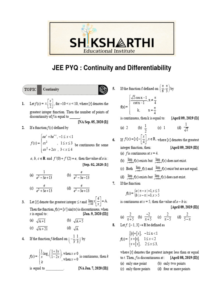 Continuity and Differentiability PYQ | PDF | Function (Mathematics) | Mathematical Relations