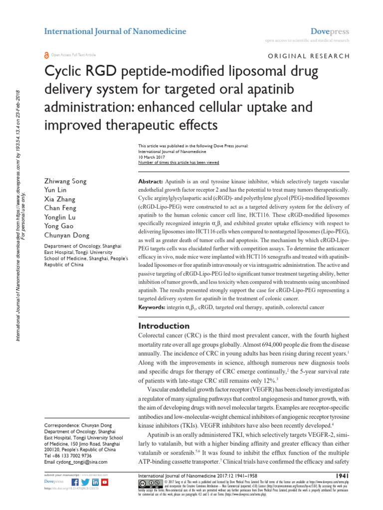 IJN 125573 Cyclic RGD Peptide Modified Liposomal Drug Delivery System F ...