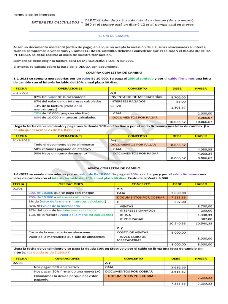 Cálculo de Intereses en Letras de Cambio | PDF | Pagaré | Factura