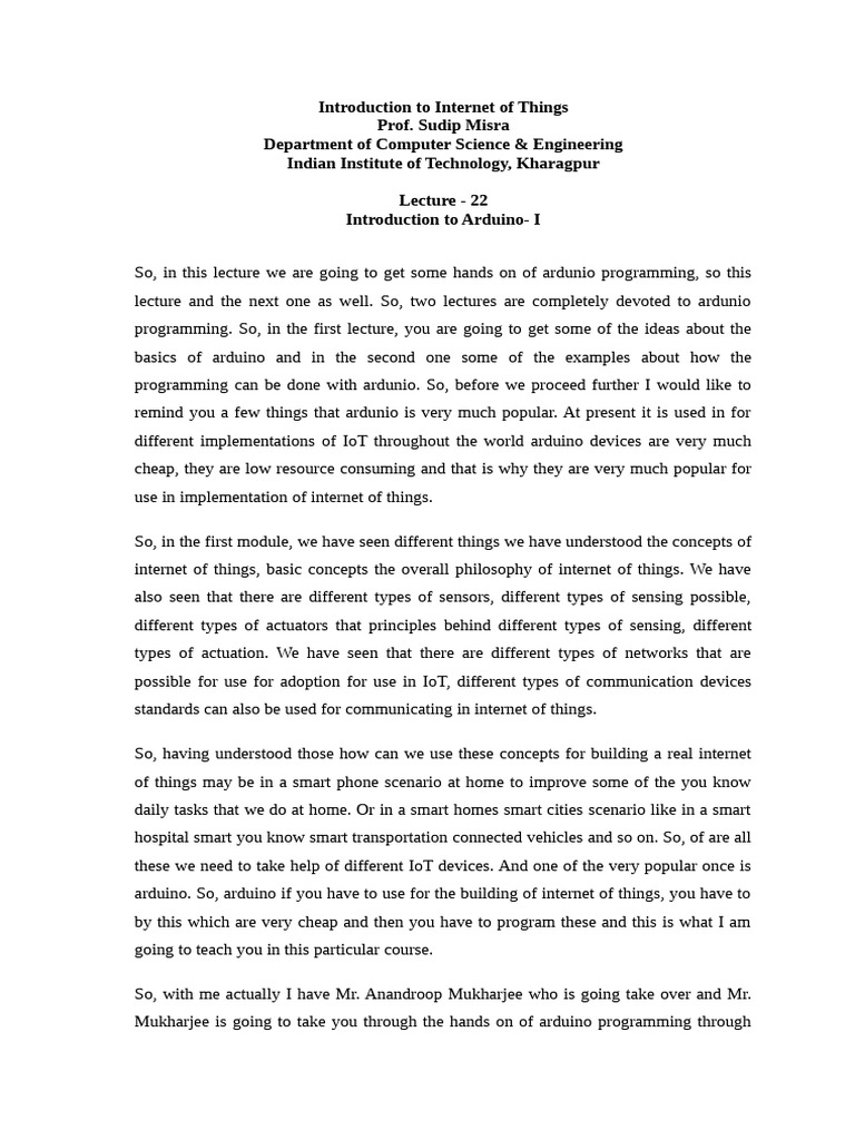 Lec 22 | PDF | Internet Of Things | Arduino