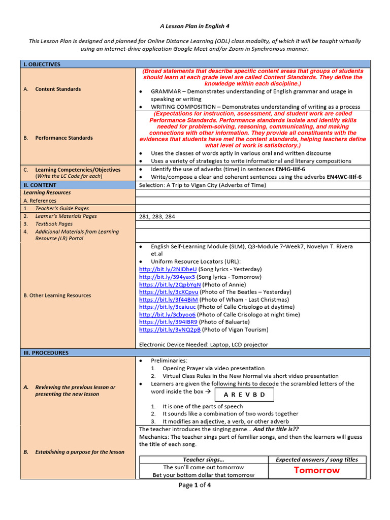 Sample Lesson Plan GI | PDF | Lesson Plan | Learning