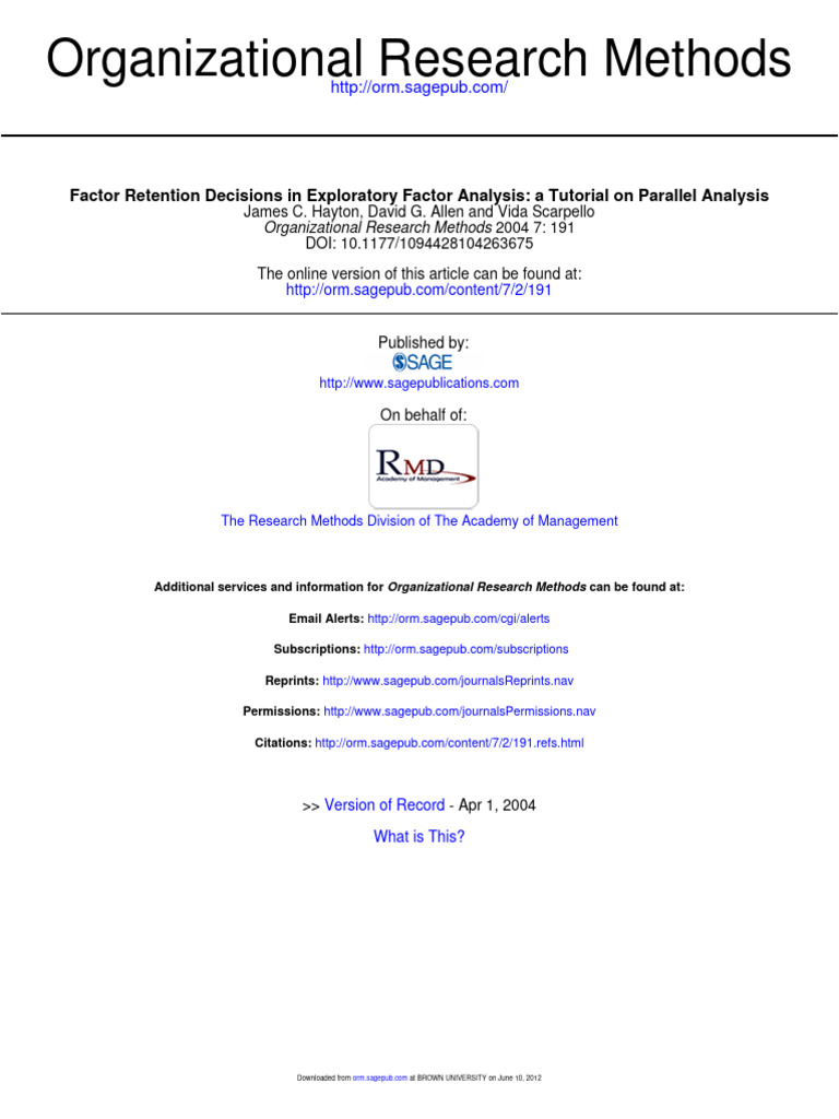Hayton Et Al. - 2004 - Factor Retention Decisions in Exploratory Factor A | PDF | Factor ...