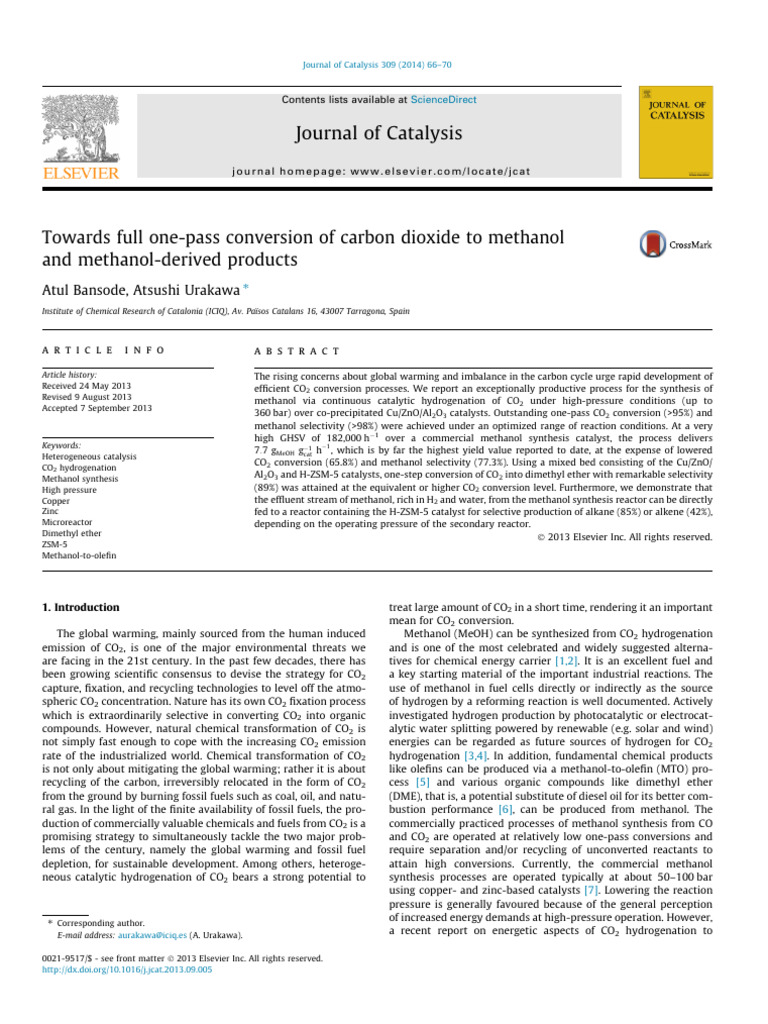 Towards Full One-Pass Conversion of Carbon Dioxide To Methanol and ...