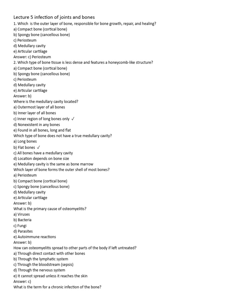 Lecture 5 Infection of Joints and Bones Question | PDF | Arthritis ...
