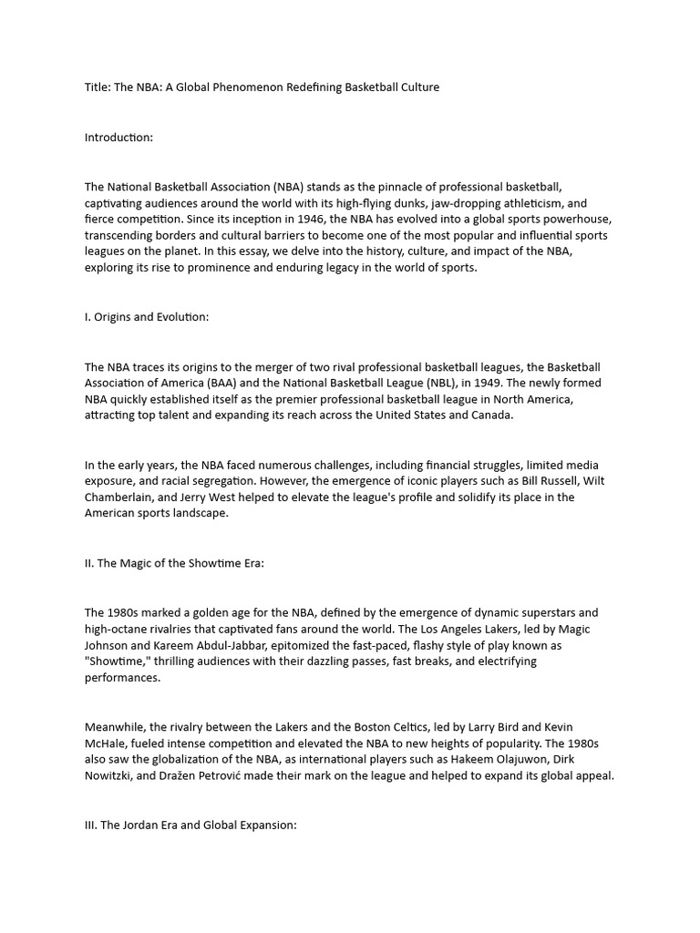 The NBA A Global Phenomenon Redefining Basketball Culture | PDF ...
