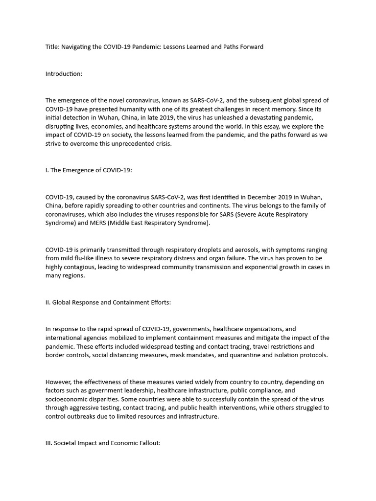 Navigating The COVID-19 Pandemic Lessons Learned and Paths Forward ...