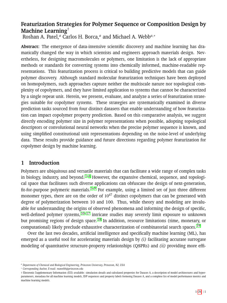 Featurization Strategies For Polymer Sequence Or Composition Design By Machine Learning Pdf