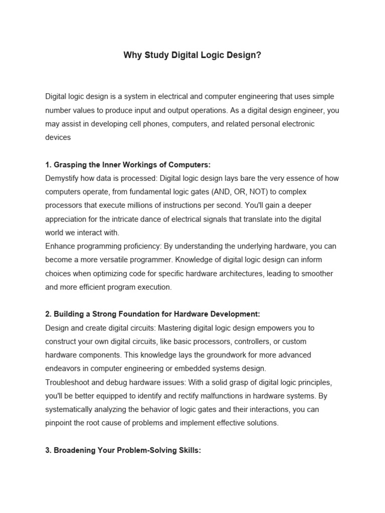 Why Study Digital Logic Design?: 1. Grasping The Inner Workings of ... Why Study Digital Logic Design?: 1. Grasping The Inner Workings of ...