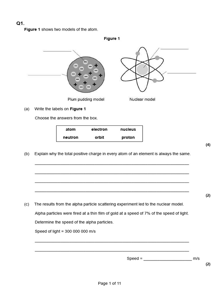 Atomic Structure Questions | PDF | Atoms | Atomic Nucleus
