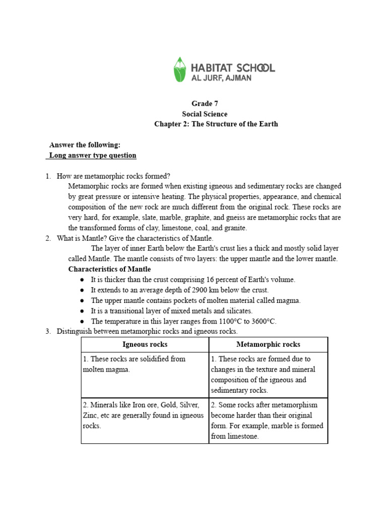 G7 - SST-The Structure of The Earth-Notes-2024-25.docx-2 | PDF | Rock ...