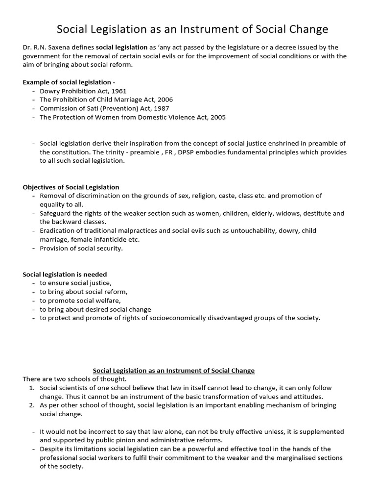 Social Legislation As An Instrument of Social Change | PDF