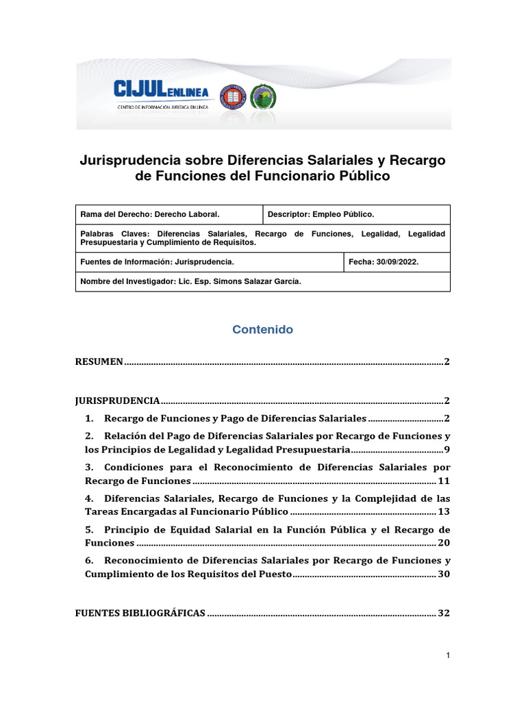 Jurisprudencia Sobre Diferencias Salariales y Recargo de Funciones Del Funcionario Público ...
