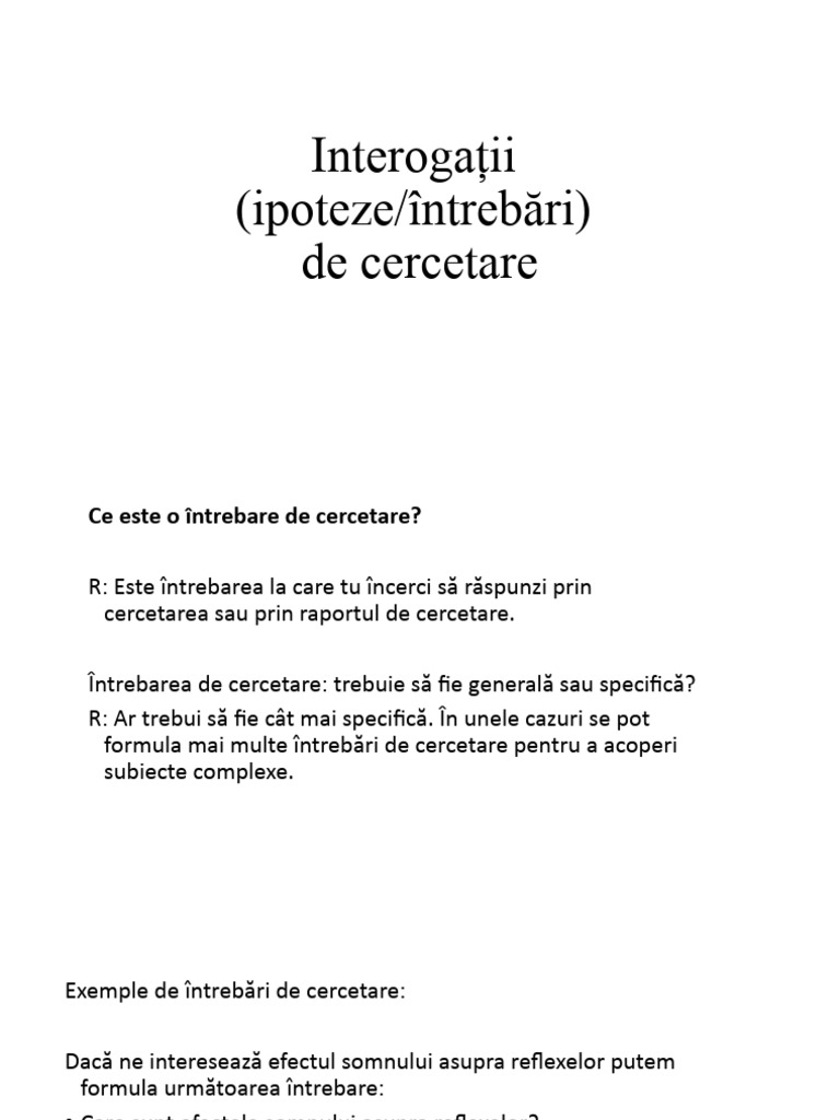 Ipoteza Şi Întrebarea de Cercetare | PDF