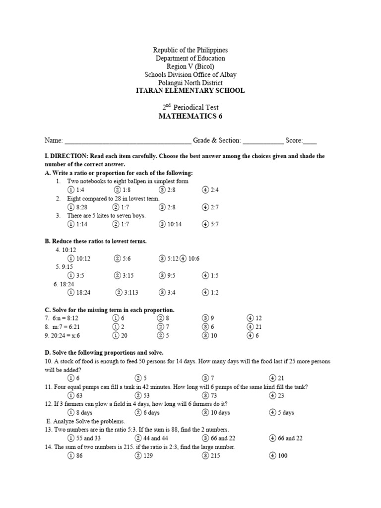 2ND Periodical Test in Math 6 | PDF | Prices | Percentage