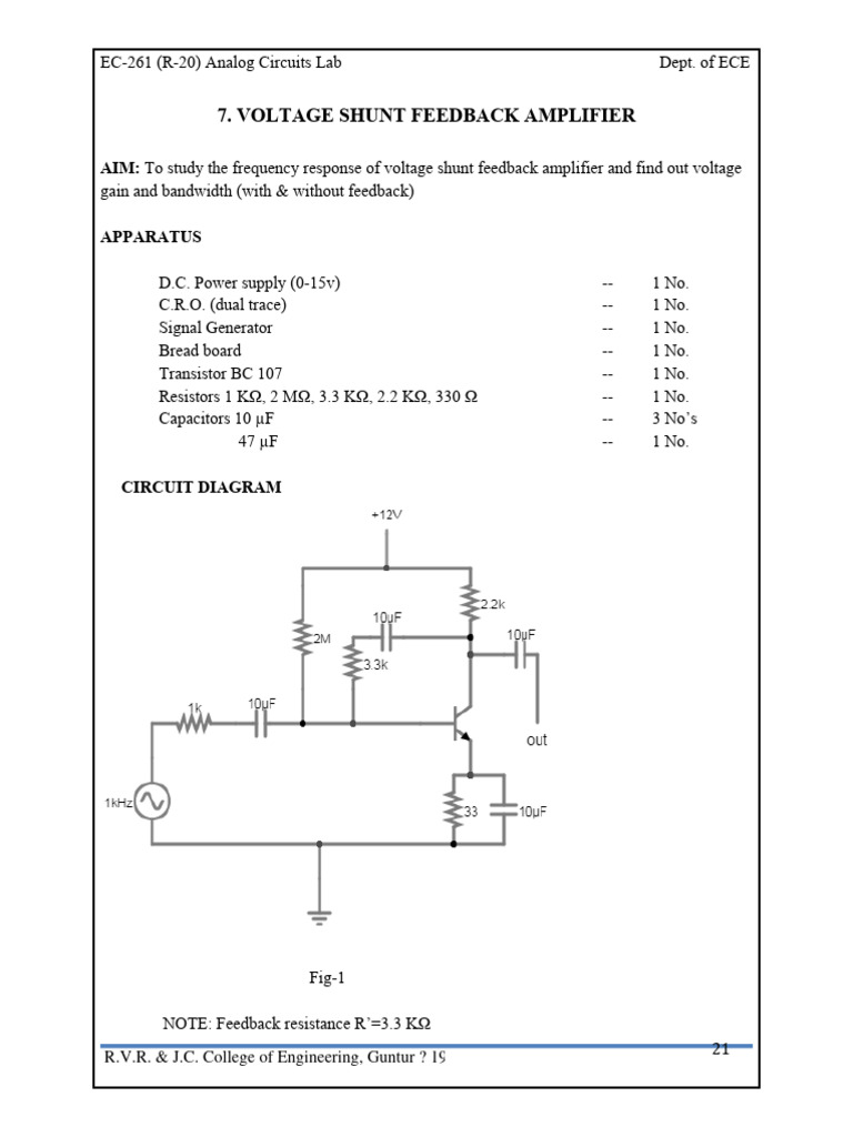 Voltage Shunt Feedback Amplifier12 | PDF | Amplifier | Electrical Network