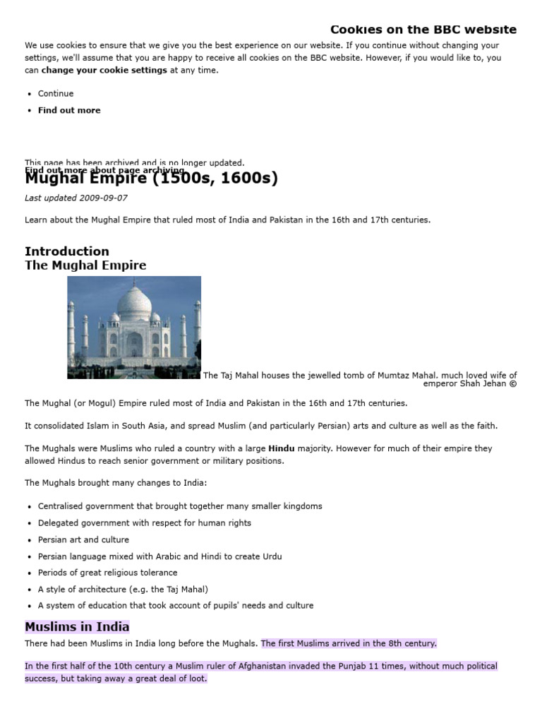 BBC - Religions - Islam - Mughal Empire (1500s, 1600s) | PDF | Mughal ...