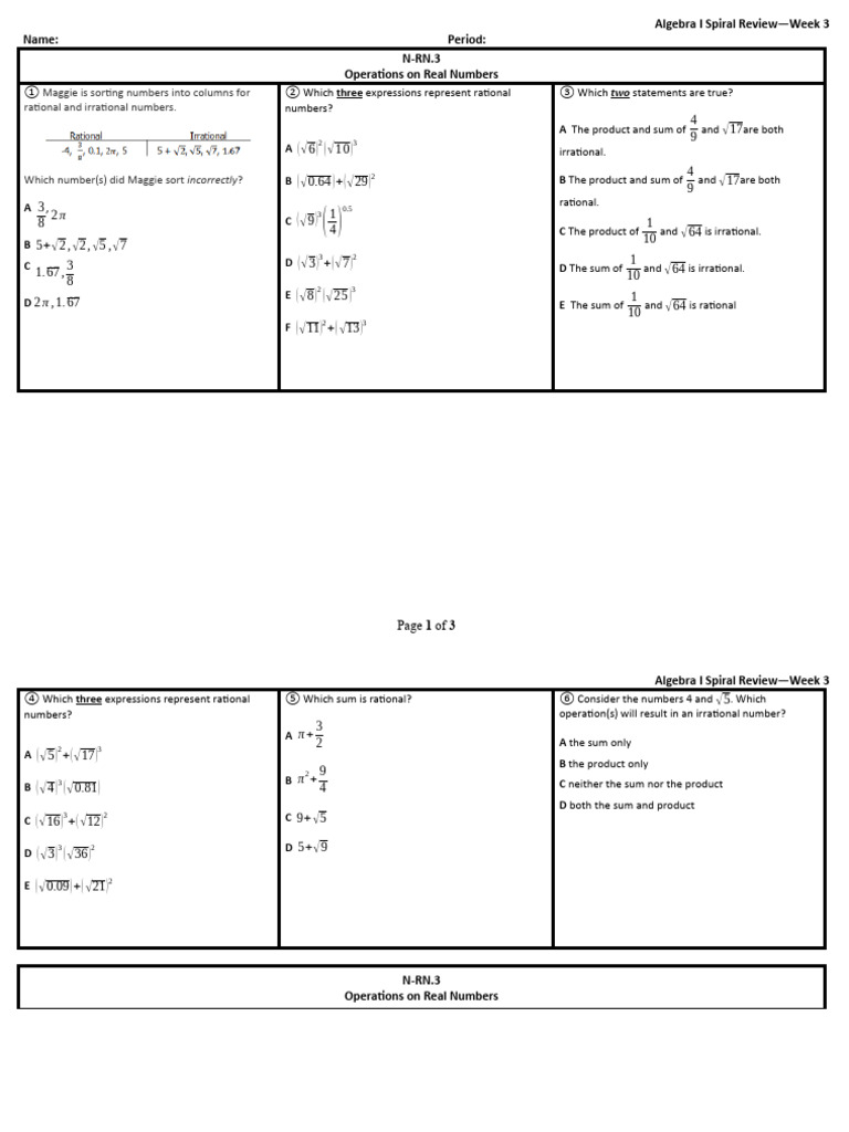 Spiral Review - Week 3 | PDF | Rational Number | Numbers