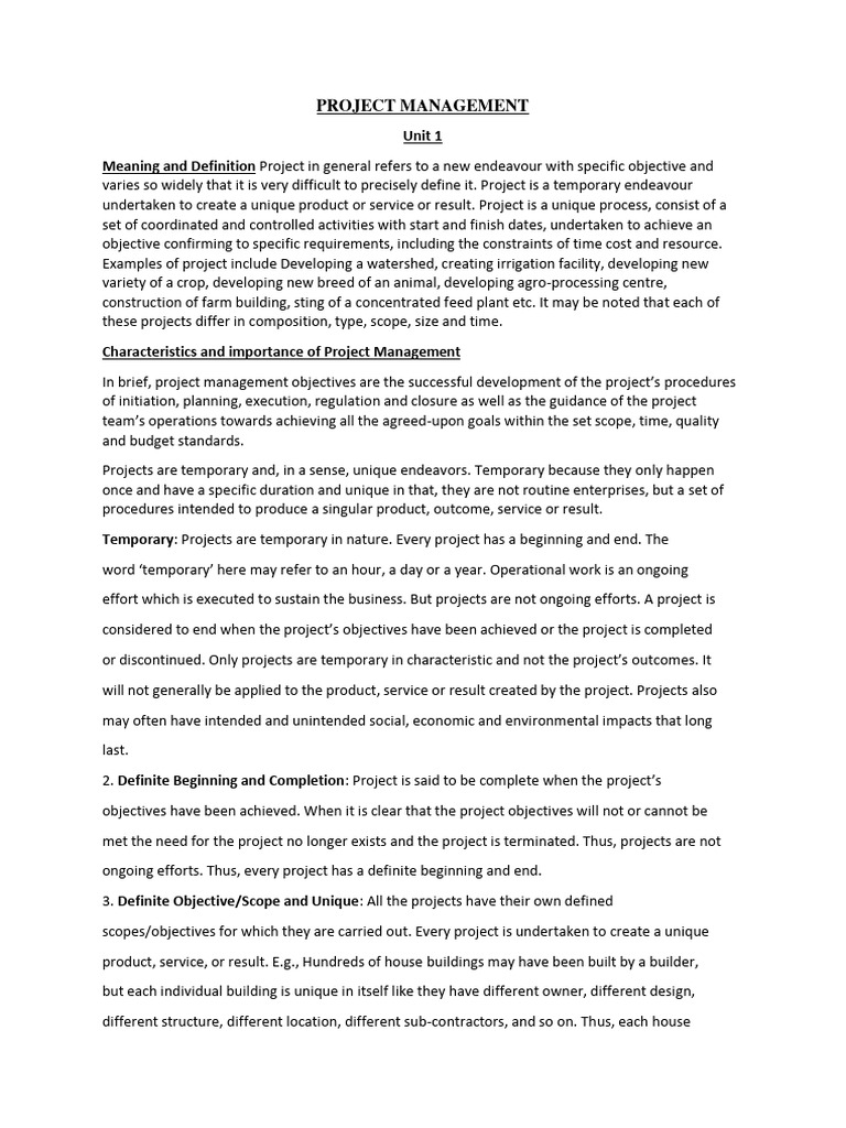 PROJECT MANAGEMENT Notes Unit 1 | PDF | Project Management | Agile ...