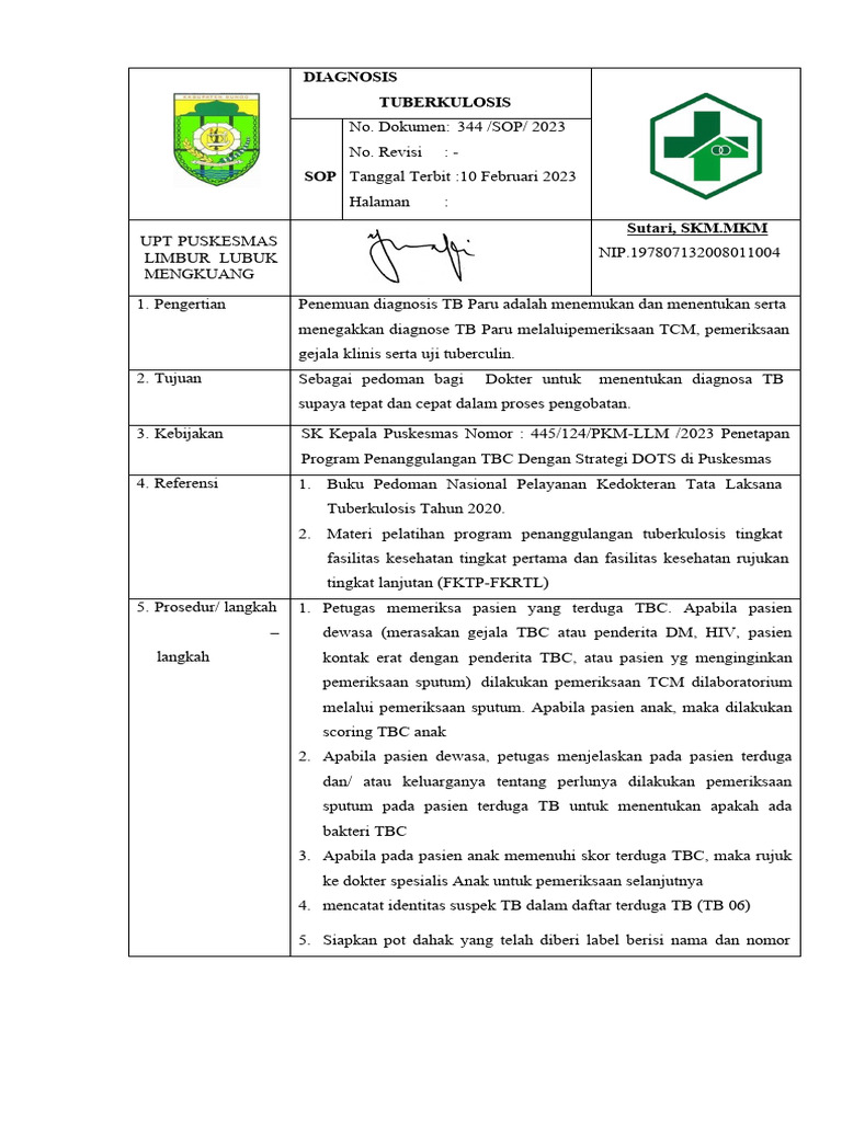 Sop Diagnosis TB | PDF