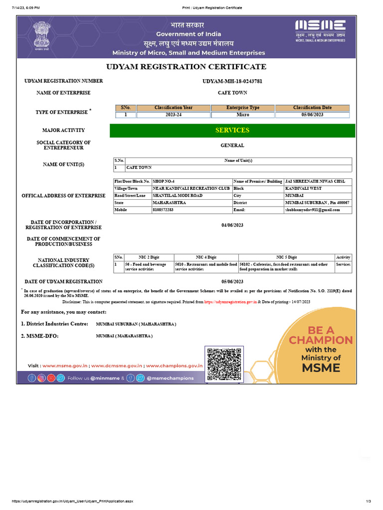 Print - Udyam Registration Certificate | PDF | Economies