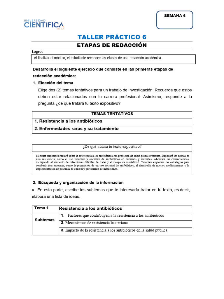 Taller N°6 - Etapas de Redacción | PDF | Resistencia antimicrobiana | Causas de la muerte