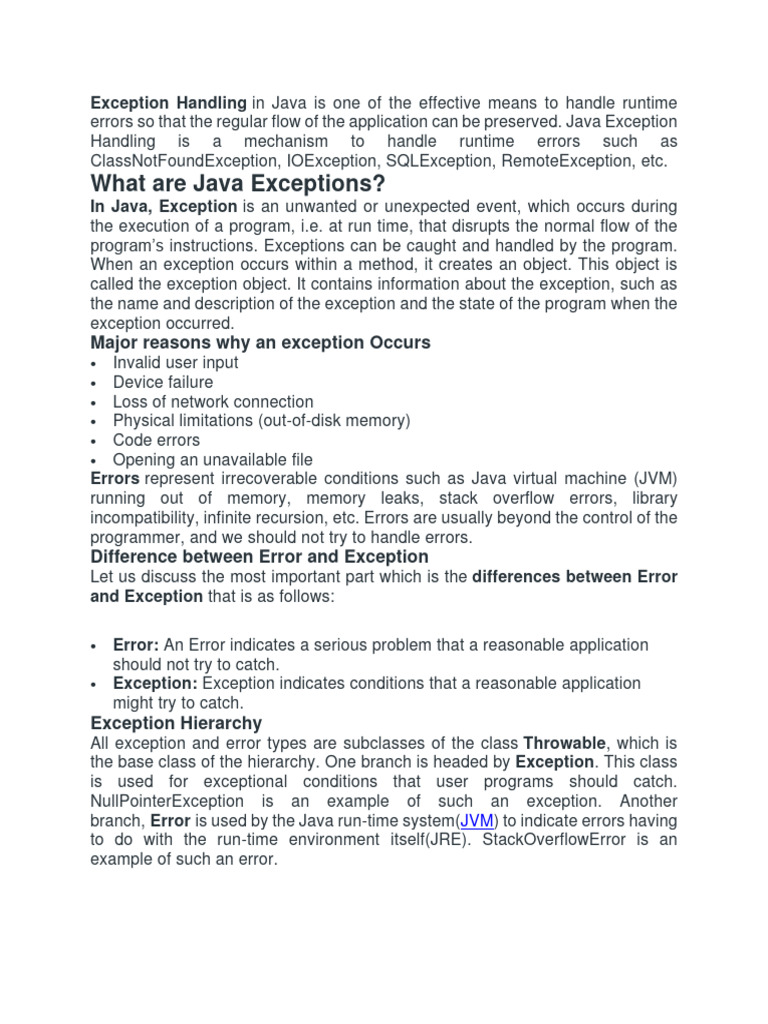 Exception Handling | PDF | Java (Programming Language) | Class ...