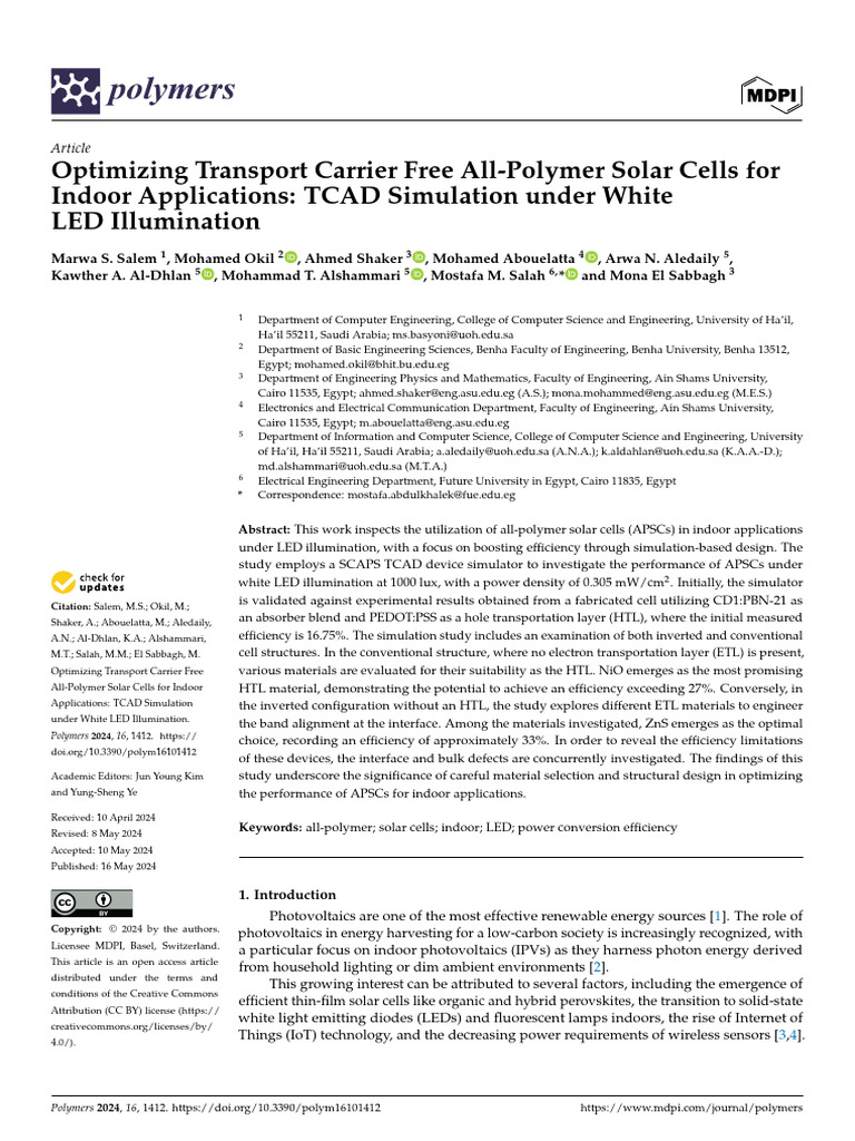 Polymers All Polymer Indoor LED | PDF | Solar Cell | Photovoltaics