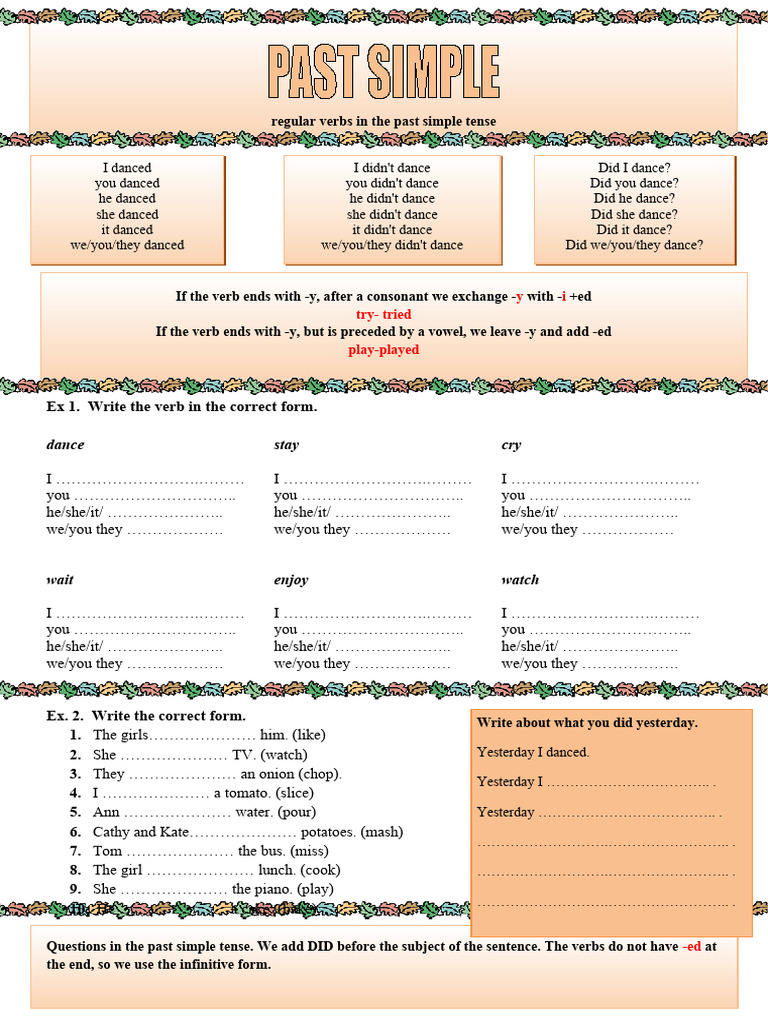 Past Simple Regular Verbs Grammar Drills 118191 Pdf Language