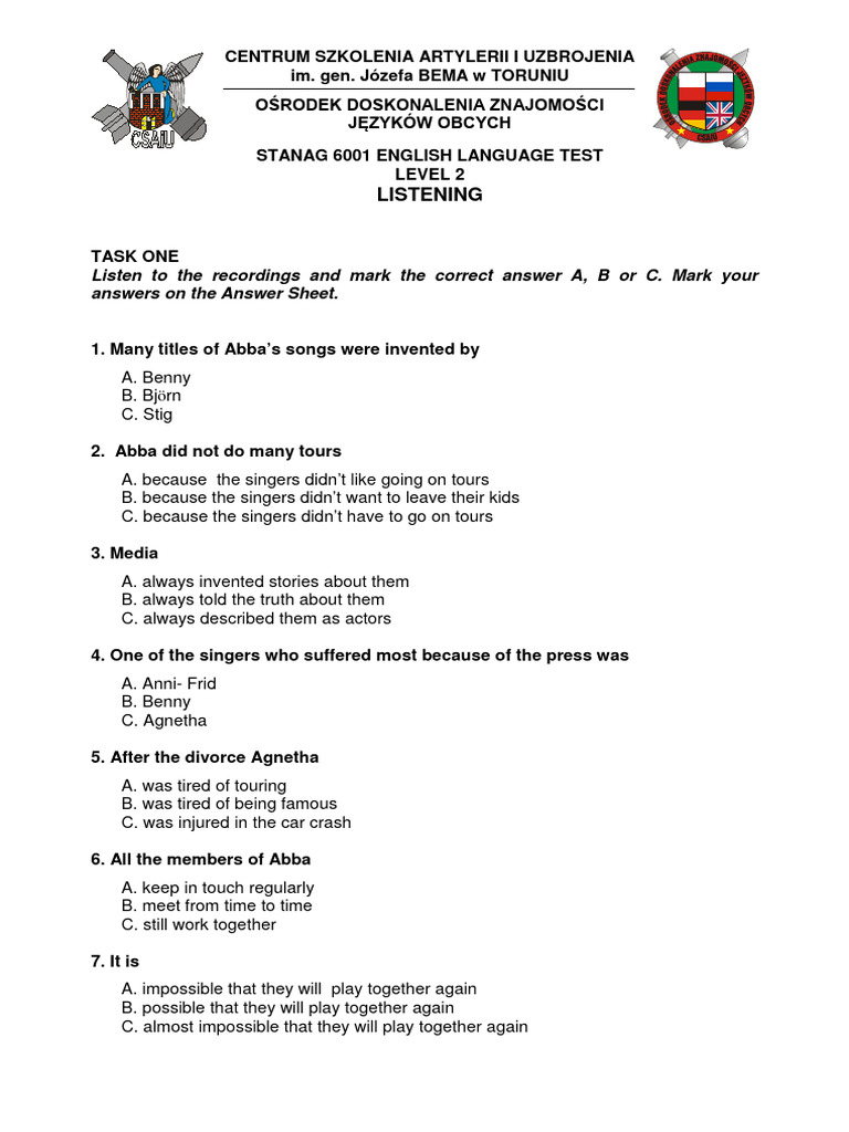 Dokumen - Tips - Stanag 6001 English Language Test Level 2 6001 English ...