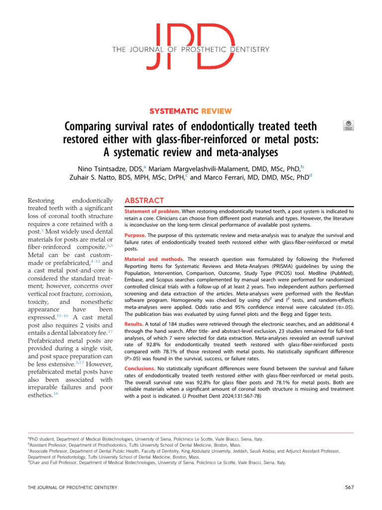 Comparing Survival Rates of Endodontically Treated Teeth | PDF ...