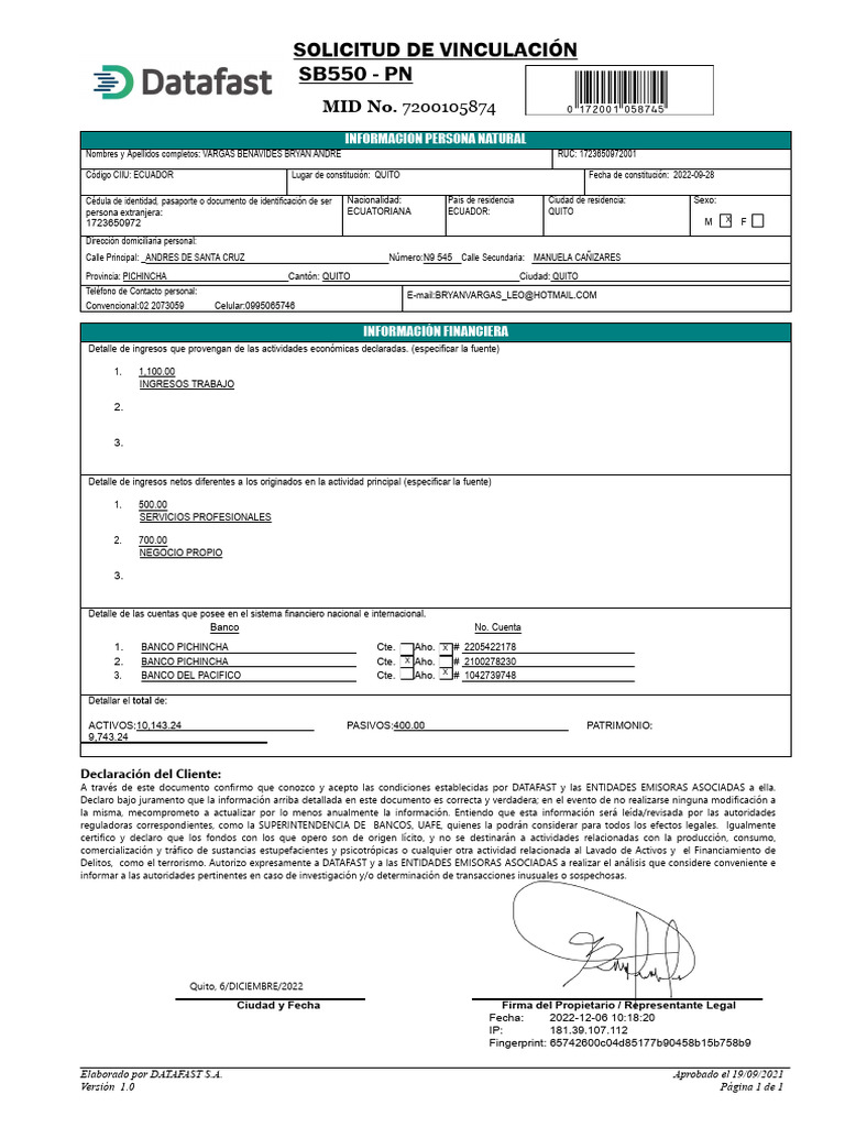 0BHCAAB Afihef+: Solicitud de Vinculación SB550 - PN | PDF | Bancos ...